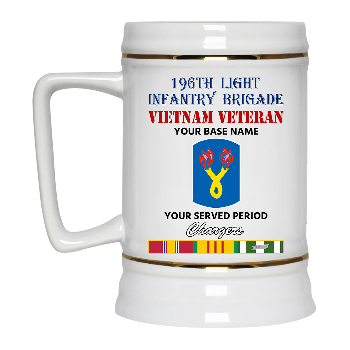 196TH LIGHT INFANTRY BRIGADE BEER STEIN 22oz GOLD TRIM BEER STEIN – Rotzila