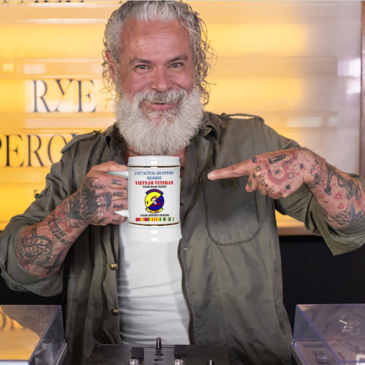 21ST TACTICAL AIR SUPPORT SQUADRON BEER STEIN 22oz GOLD TRIM BEER STEI ...