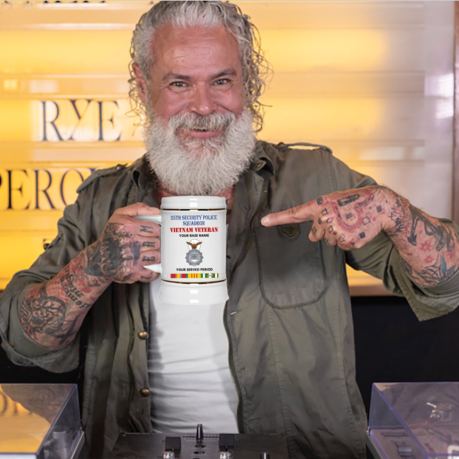 35TH SECURITY POLICE SQUADRON BEER STEIN 22oz GOLD TRIM BEER STEIN ...