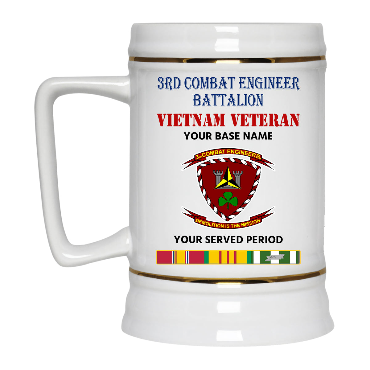 3RD COMBAT ENGINEER BATTALION BEER STEIN 22oz GOLD TRIM BEER STEIN ...